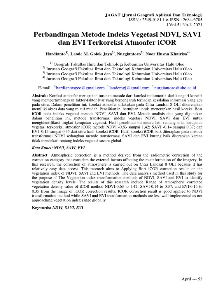 Perbandingan Metode Indeks Vegetasi NDVI, SAVI Dan EVI | PDF