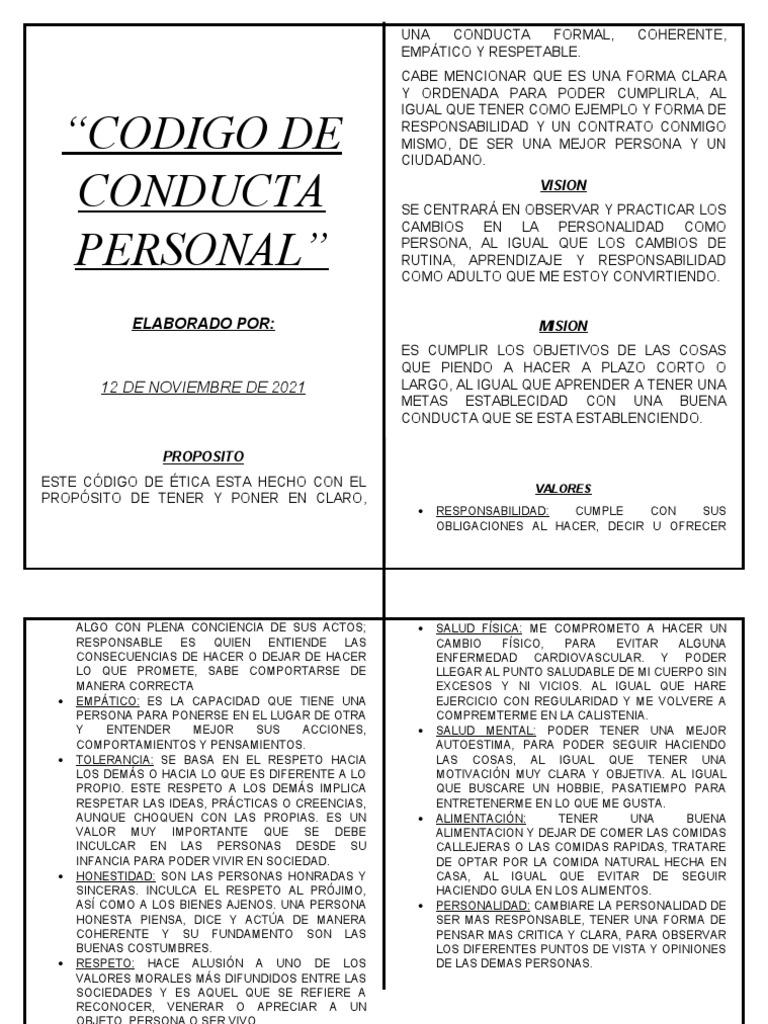 Código de Conducta Personal 2021 | PDF | Comportamiento | Adultos