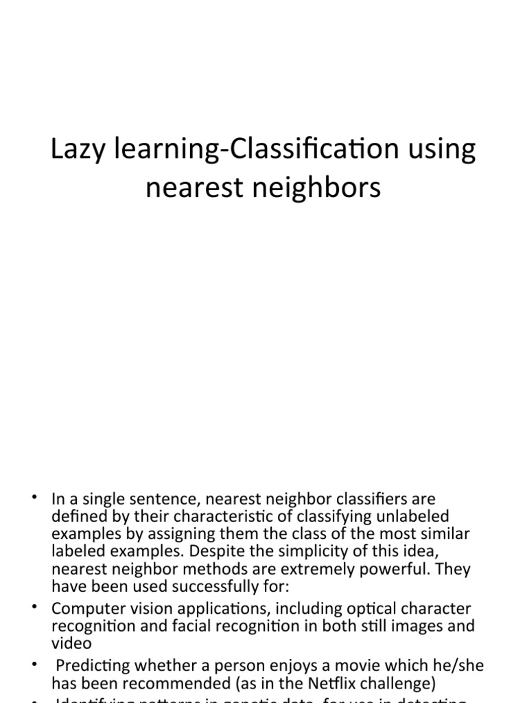 Lazy LearningClassification Using Nearest Neighbors | PDF | Statistical ...