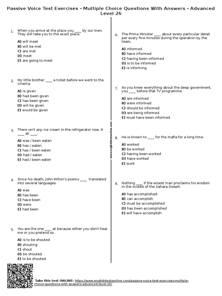 Advanced Passive Voice Exercises | PDF | Multiple Choice