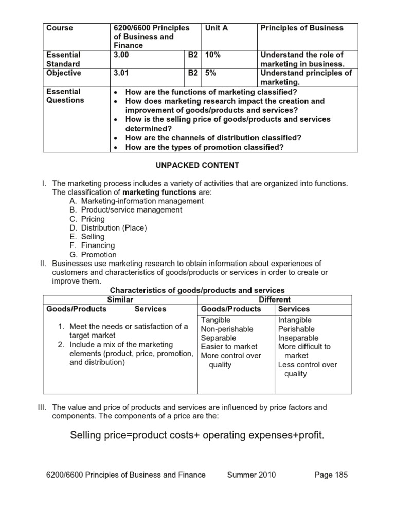 Objective 3.01 Unpacked Content | PDF | Goods | Marketing