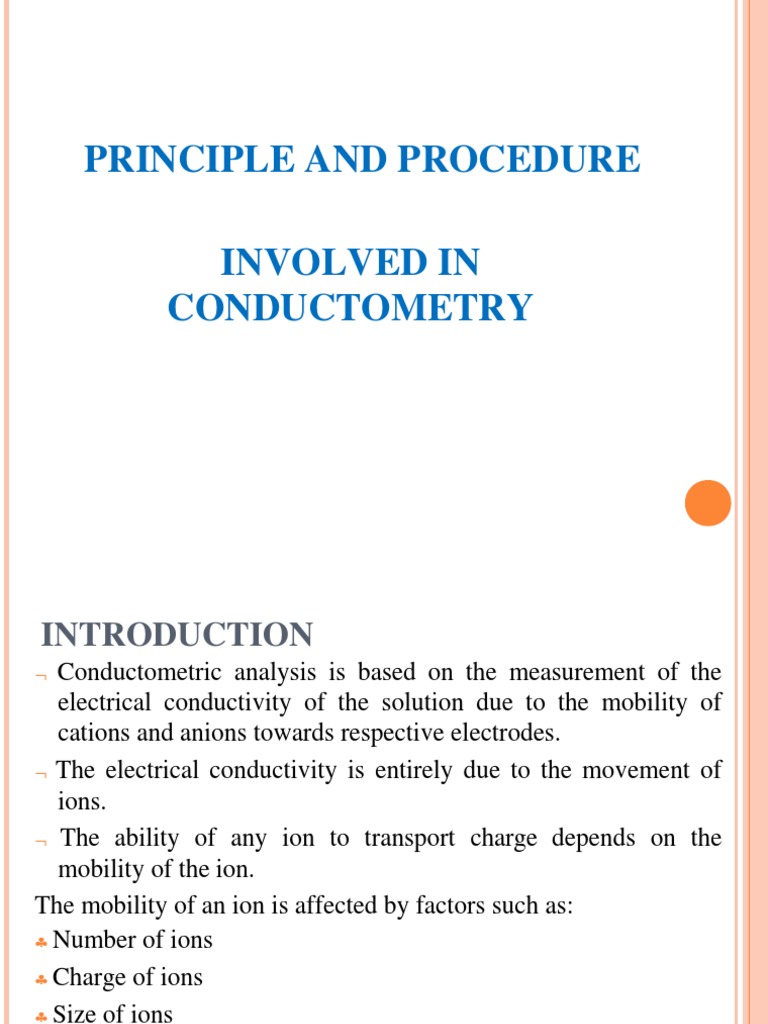 Conductometry: Principles and Procedures | PDF | Electrical Resistivity And Conductivity | Chemistry