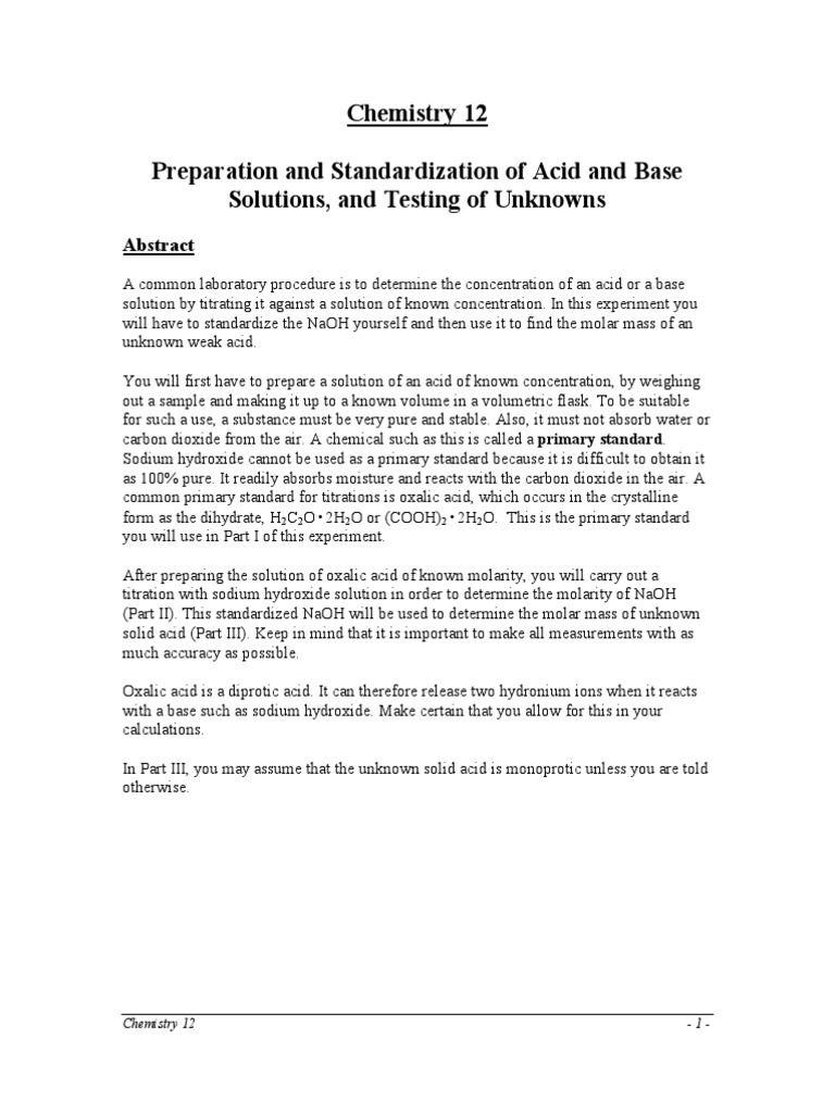 Acid-Base Titration Lab Guide | PDF | Titration | Chemistry