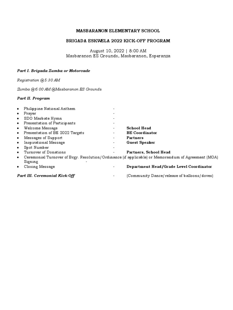 Sample School Kick Off Program | PDF