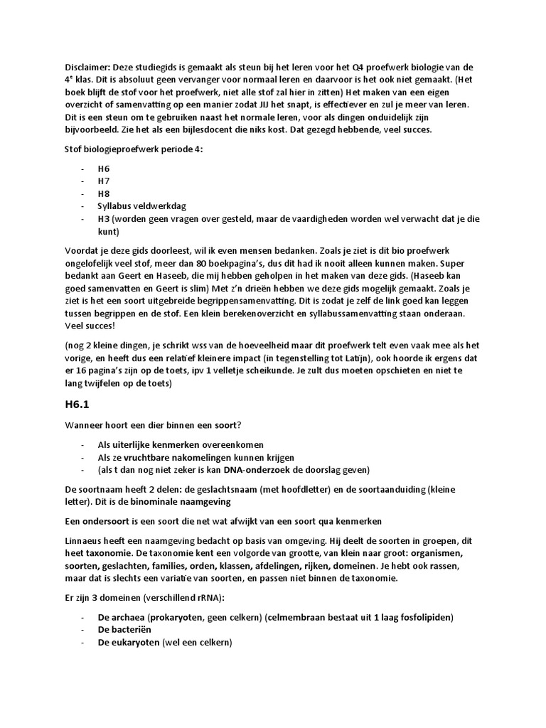 Biologie Q4 Studiegids Gratis en Voor Niks | PDF