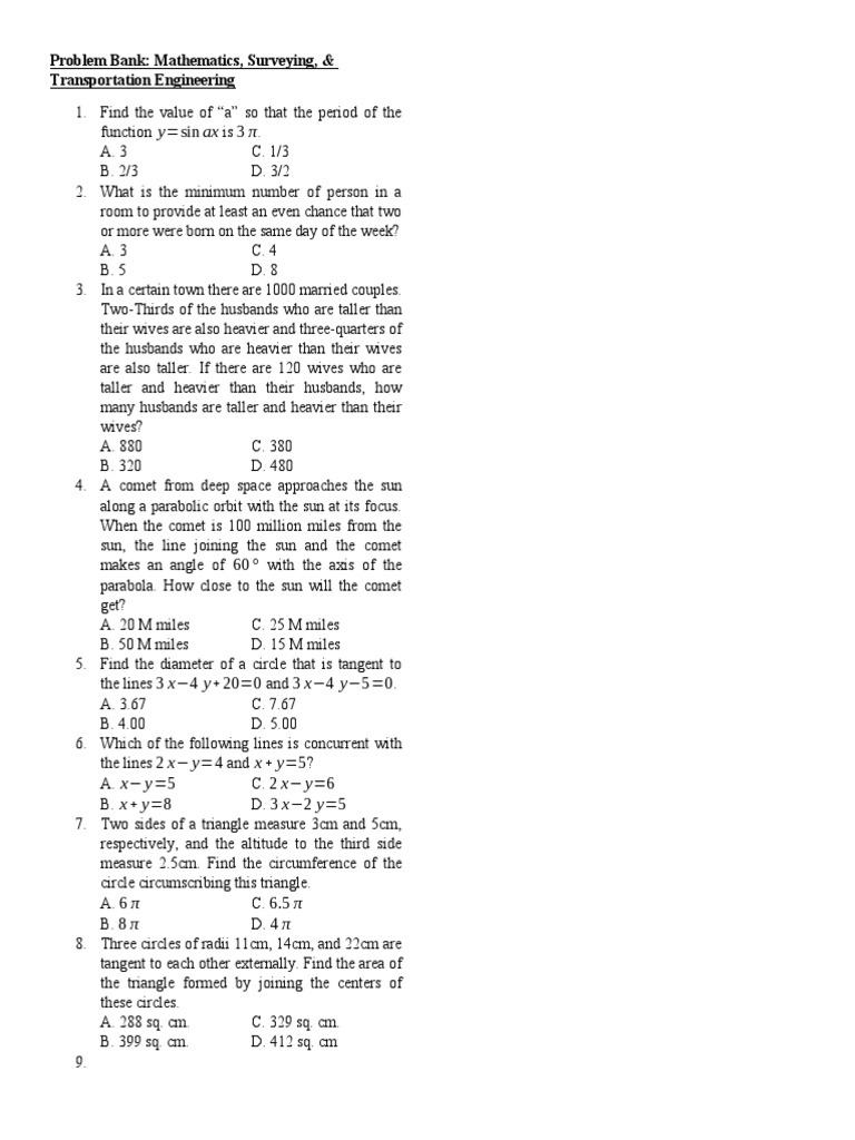 Mathematics, Surveying, and Transportation Engineering Problems: A ...