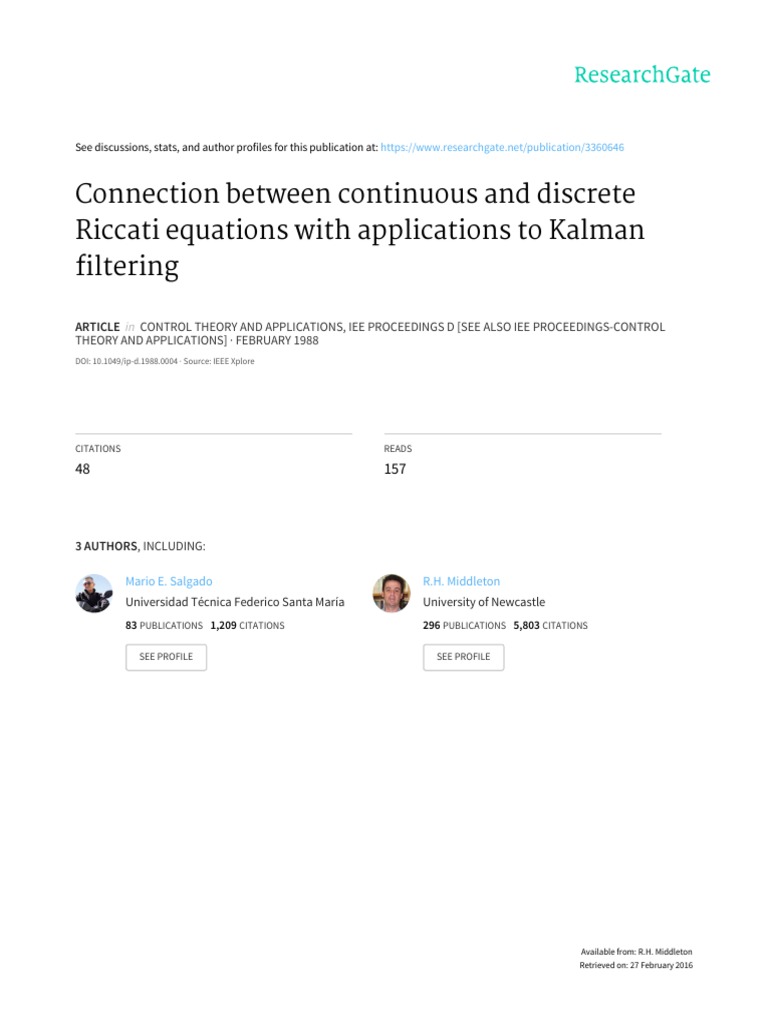 Connection Between Continuous and Discrete | PDF | Kalman Filter | Eigenvalues And Eigenvectors