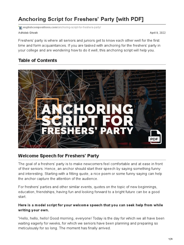 Anchoring Script For Freshers Party With PDF | PDF