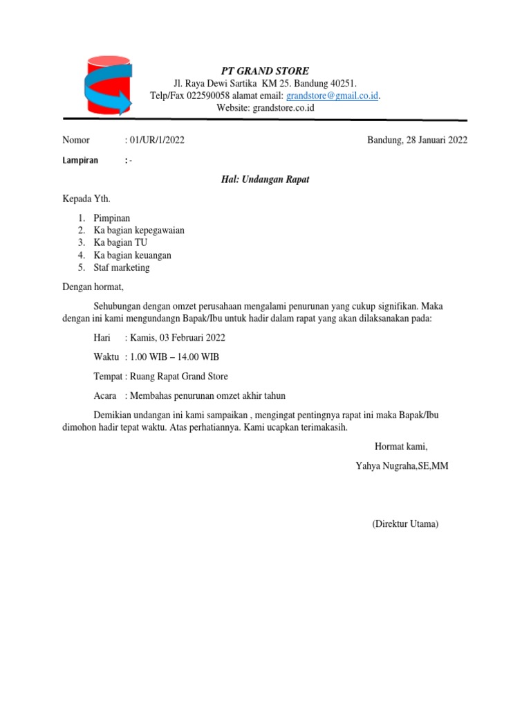 PT Grand Store: Hal: Undangan Rapat | PDF