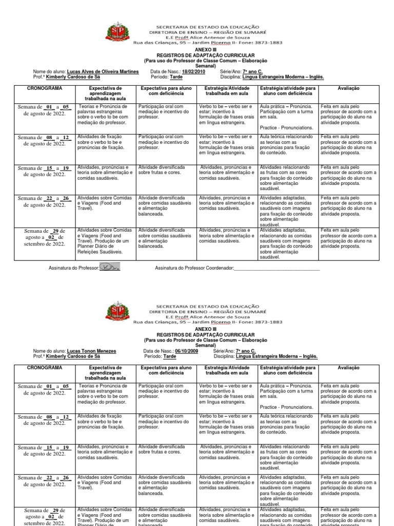 Anexo Iii 7º Anos | PDF | Lição | Ciência cognitiva