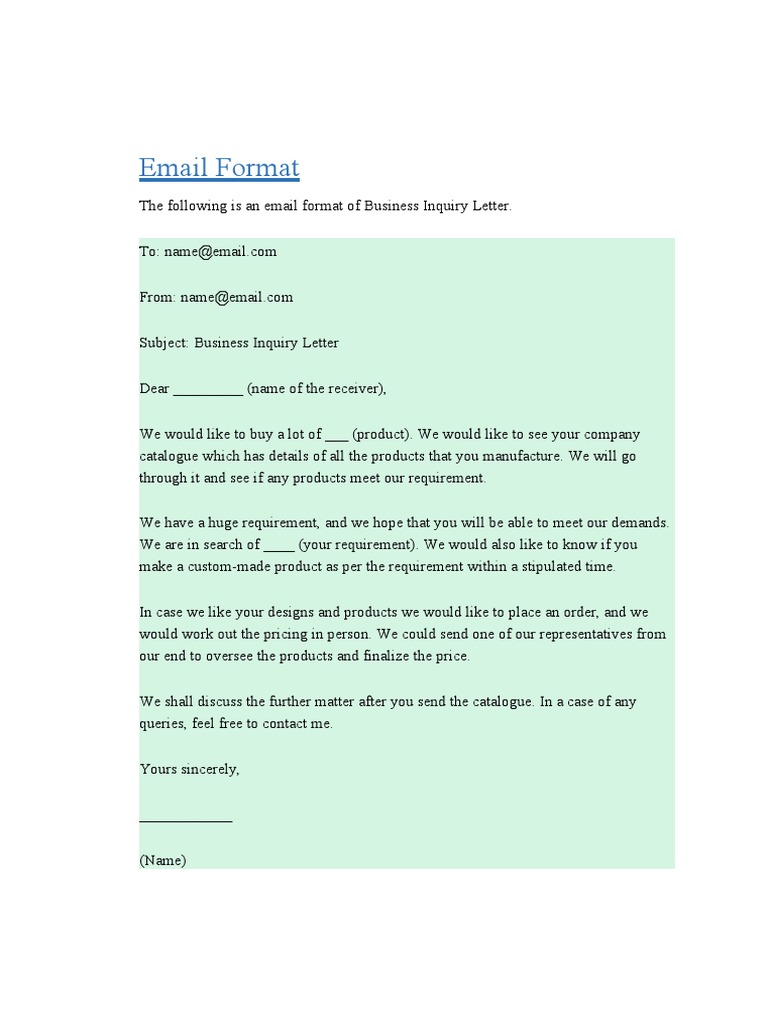 Business Inquiry Letter Word 04 | PDF