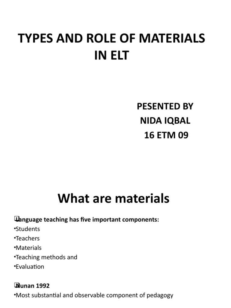 Types and Role of Materials in Elt | PDF