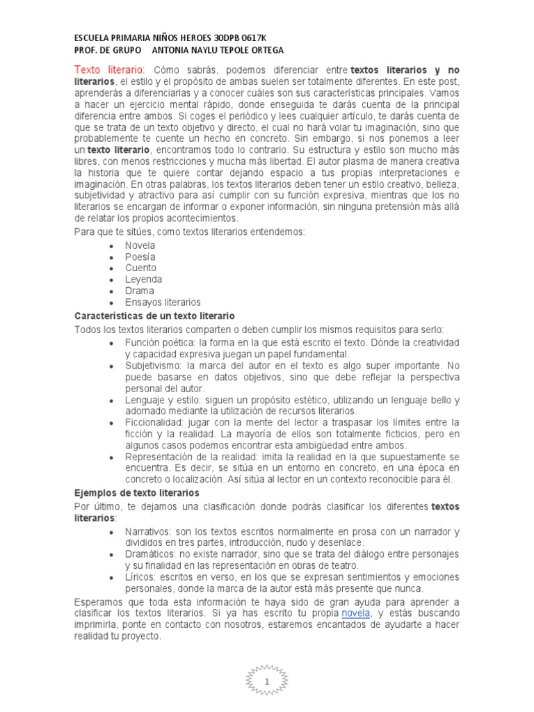 Tipos de Textos Esc Primaria | PDF