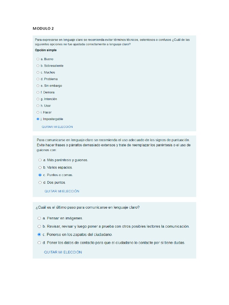 Lenguaje Claro - Respuestas MODULO 2 | PDF | Puntuación | Lenguaje simple