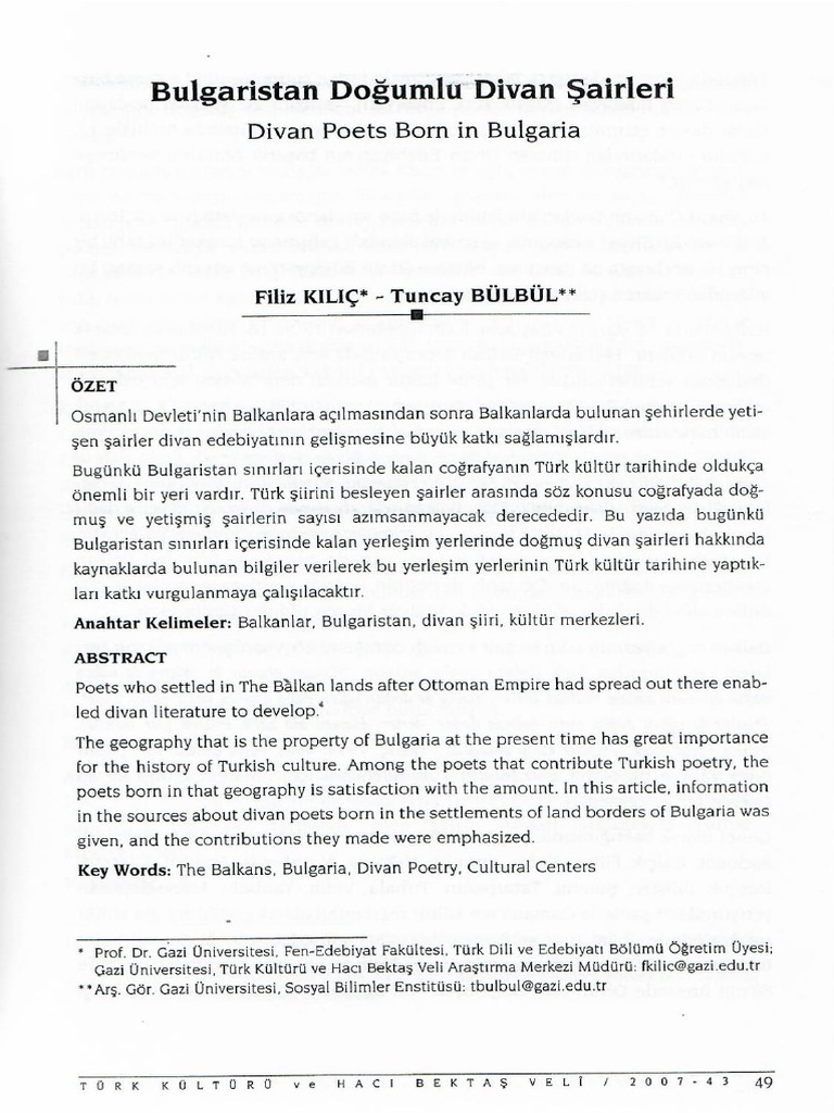 Bulgaristan Doğumlu Divan Şairleri | PDF