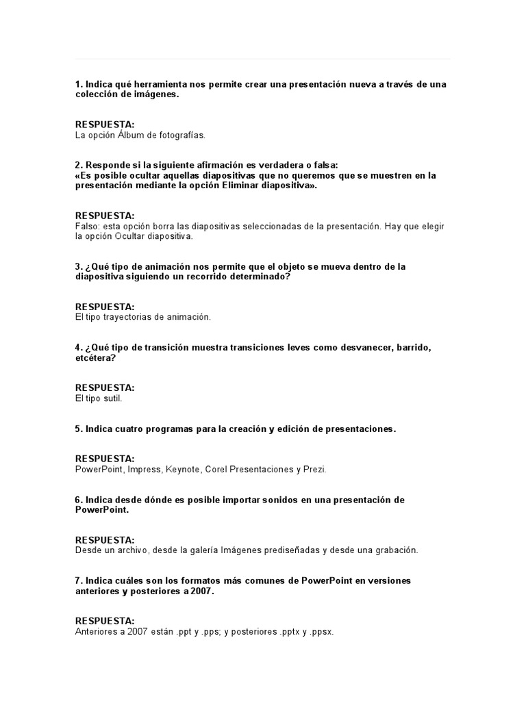 Preguntas Examen Tema7 | PDF | Microsoft PowerPoint | Microsoft Office