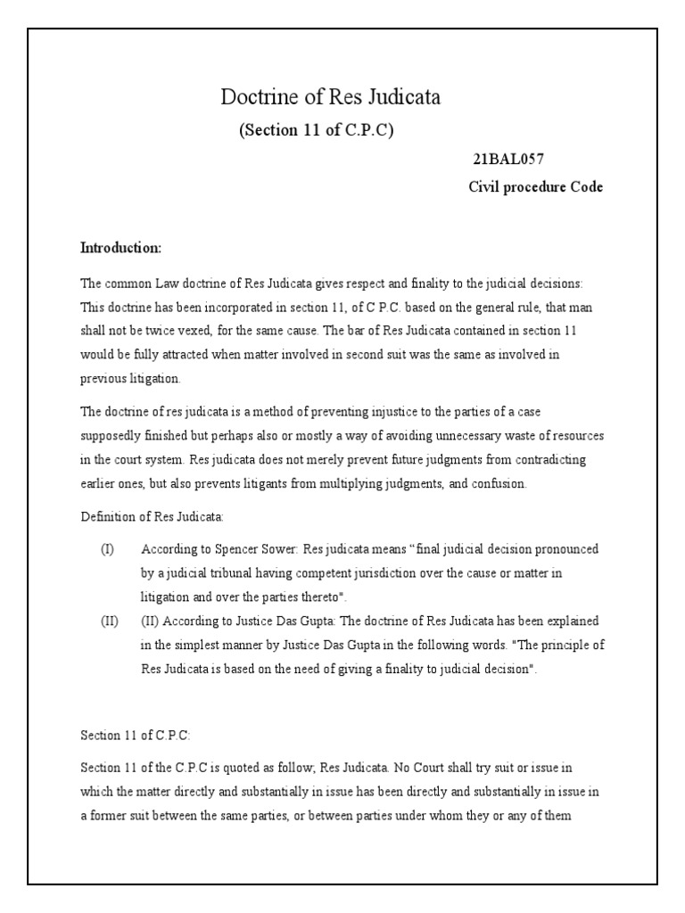 Doctrine of Res Judicata CPC 2 | PDF | Lawsuit | Res Judicata