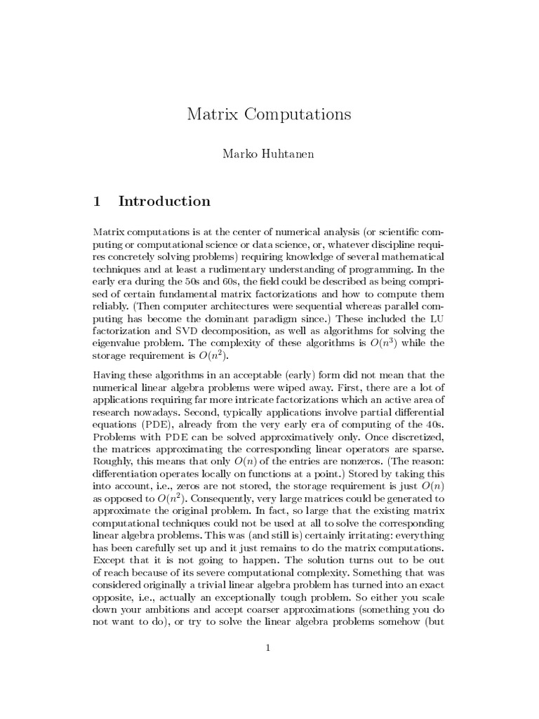 Matrix Computations, Marko Huhtanen | PDF | Matrix (Mathematics) | Eigenvalues And Eigenvectors