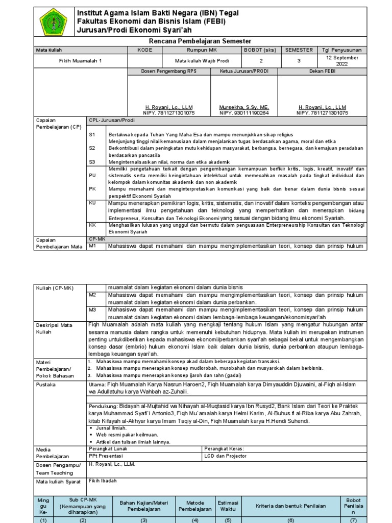 RPS Fikih Muamalah 1 | PDF