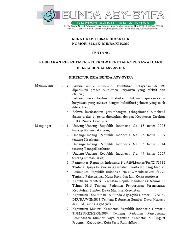 SK Rekrutmen Staf Klinis Dan Non Klinis | PDF