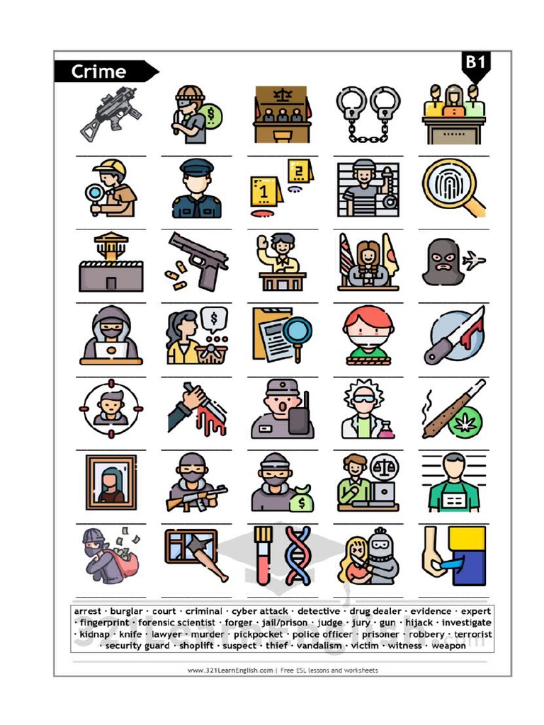 Vocabulary Crime Intermediate b1 v1 Blanks 321LearnEnglish Com Page ...