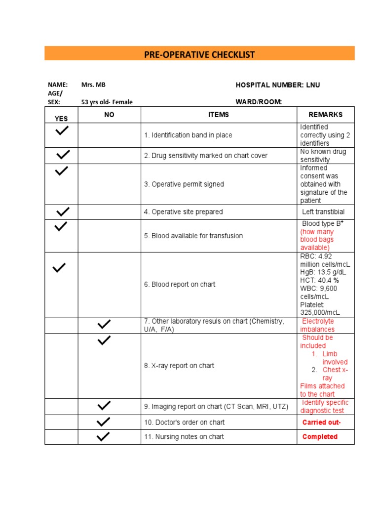 PRE Op Checklist | PDF