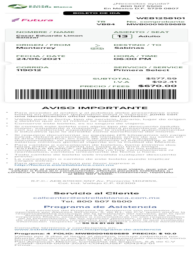 FUTURA Boleto MTY-SAB Cesar L | PDF