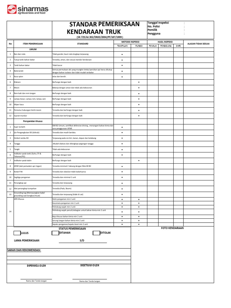 Checklist-Pemeriksaan Truk SinarMAs | PDF