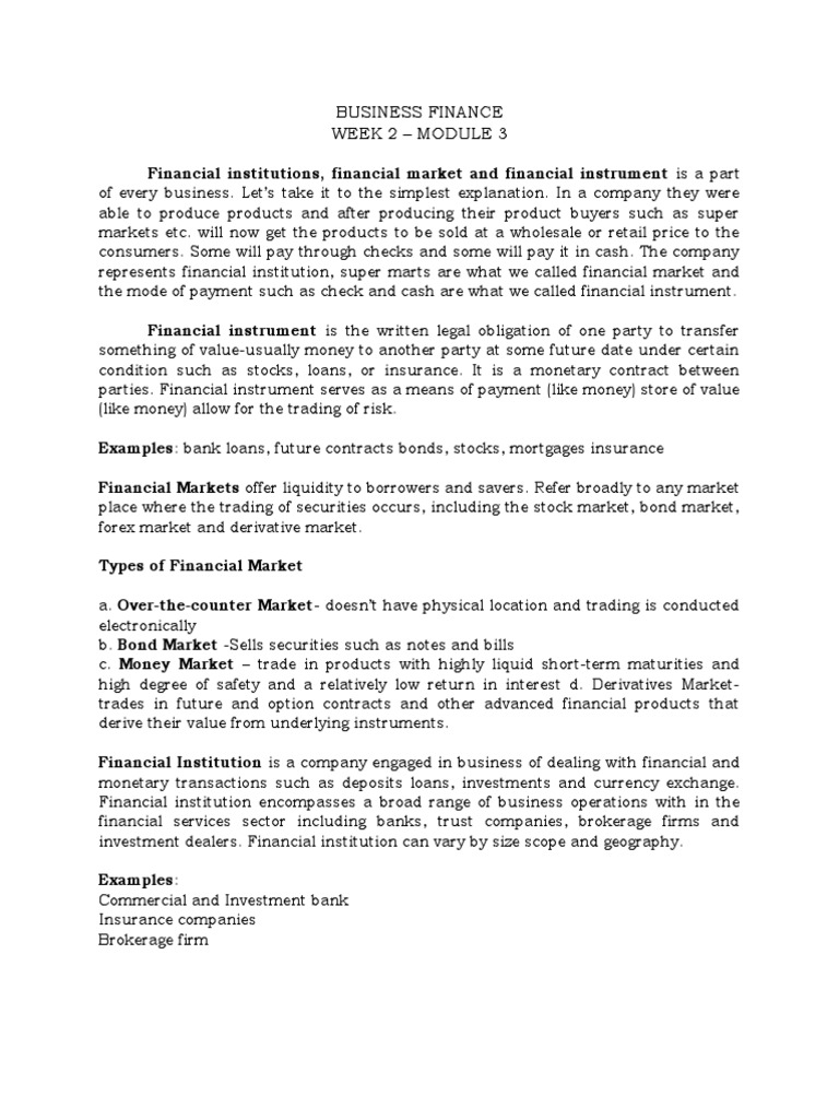 BUSINESS FINANCE Module 2 | PDF | Financial Markets | Derivative (Finance)