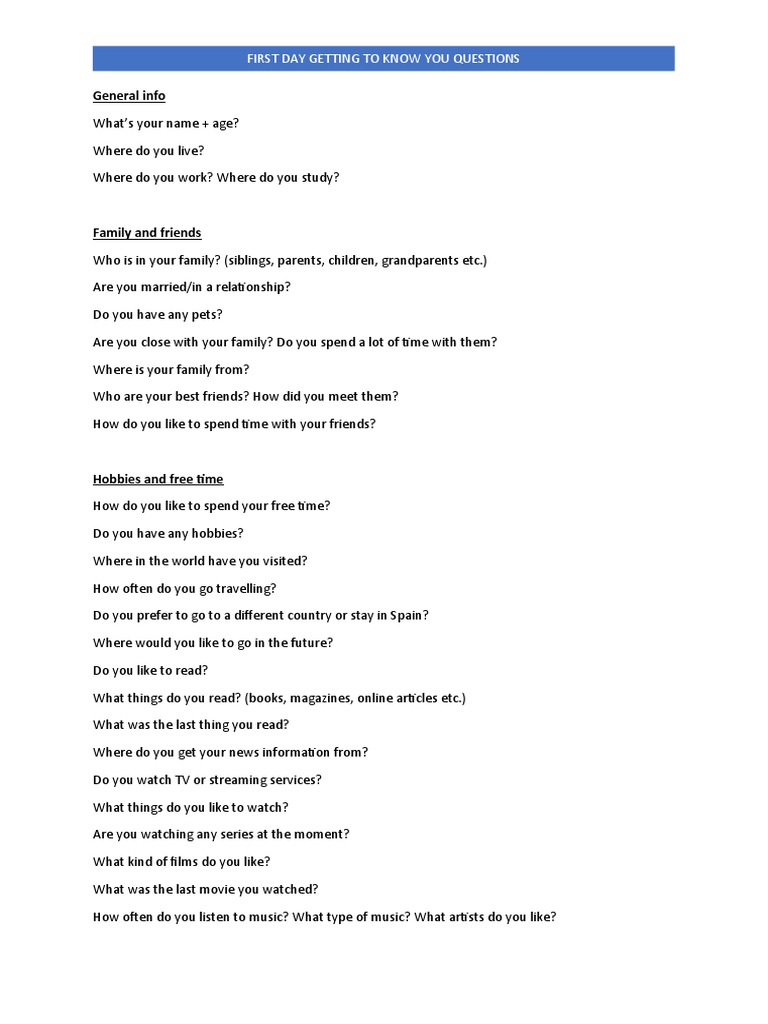 Adult First Day Gtky Questions | PDF