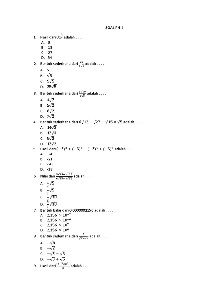 Soal PH PERPANGKATAN DAN BENTUK AKAR | PDF