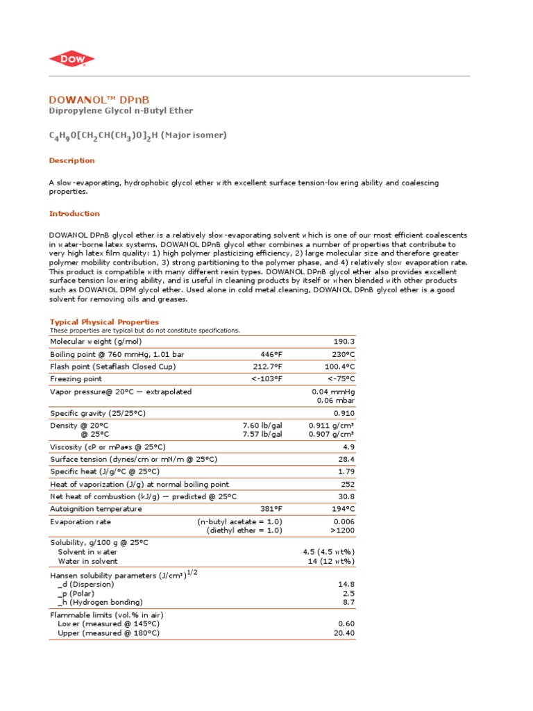 Dowanol DPNB | PDF | Solvent | Polymers