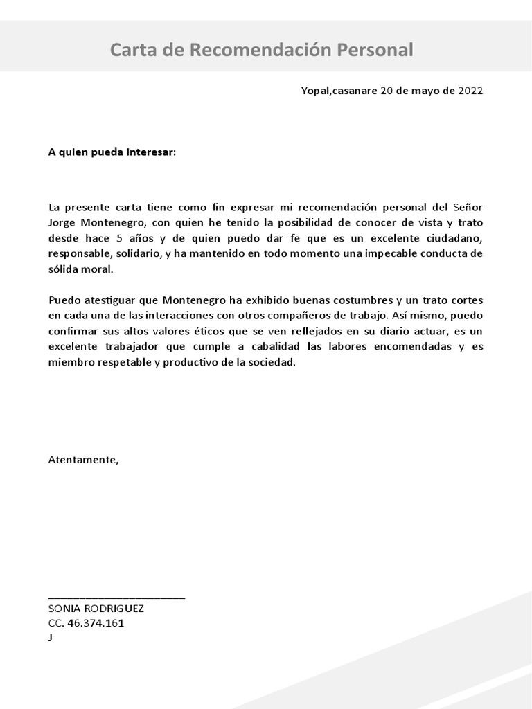 Modelos Carta de Recomendación | PDF