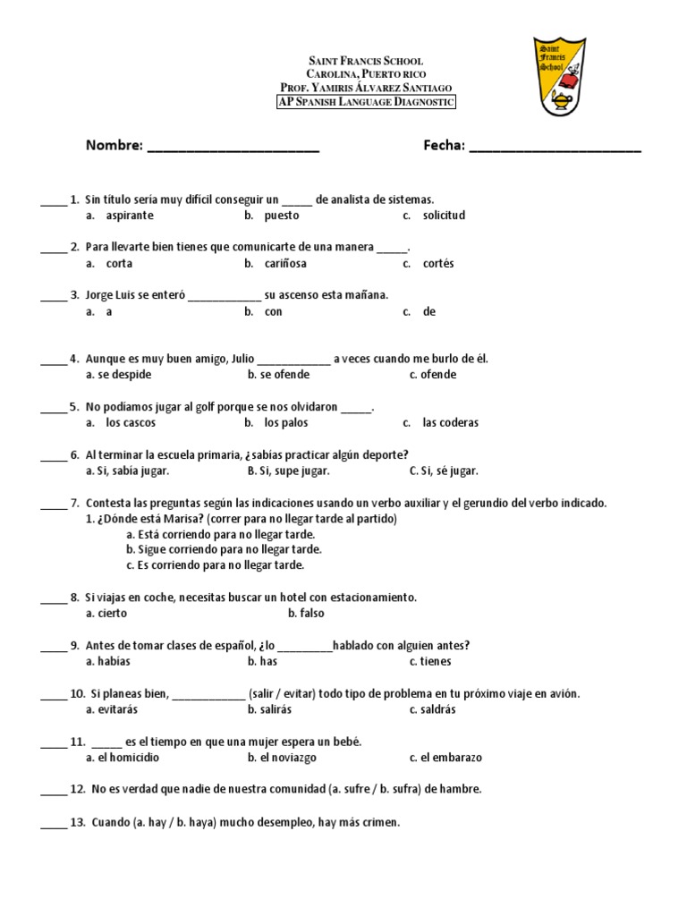 Ejercicios de Español para Diagnóstico | PDF