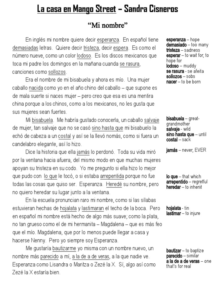 Cuento Corto Mi Nombre Cisneros | PDF