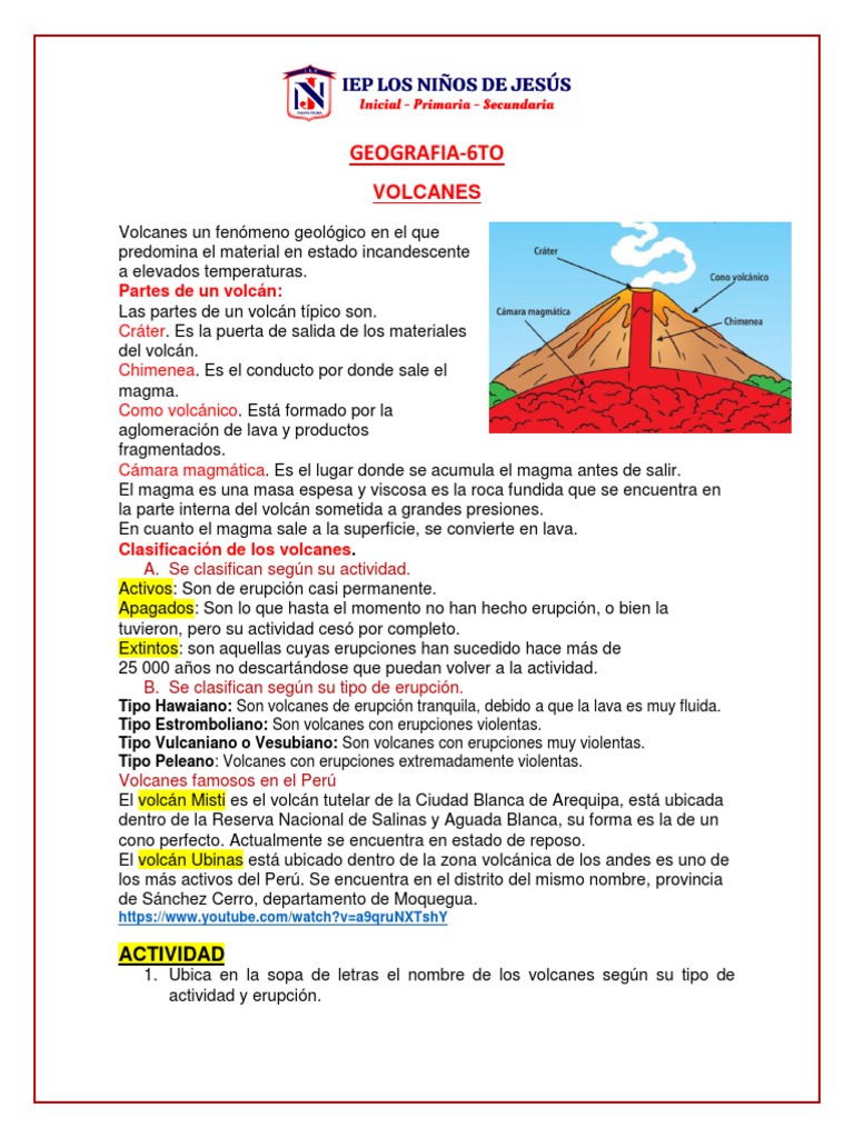 Tipos y partes de los volcanes | PDF | Volcán | Tipos de erupciones ...