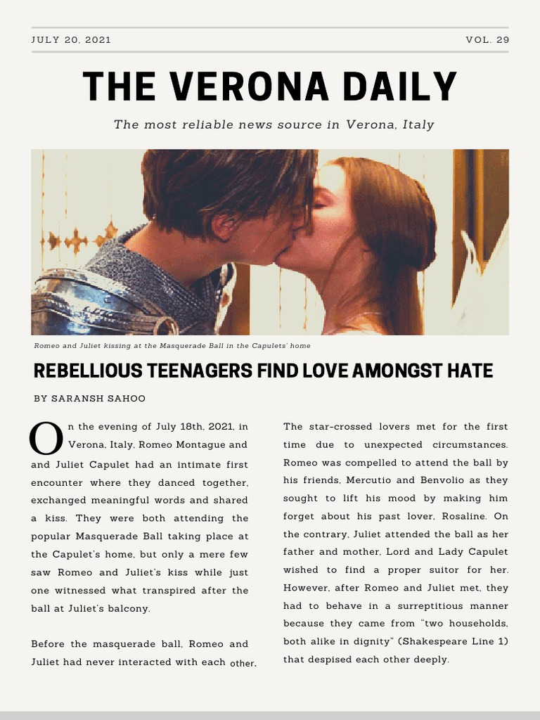 Romeo and Juliet News Article | PDF | Characters In Romeo And Juliet ...