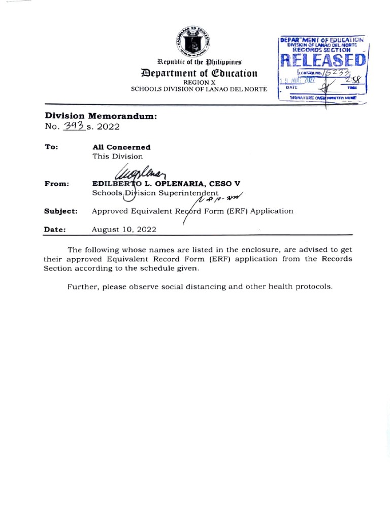 Approved Equivalent Record Form (Erf) Application | PDF