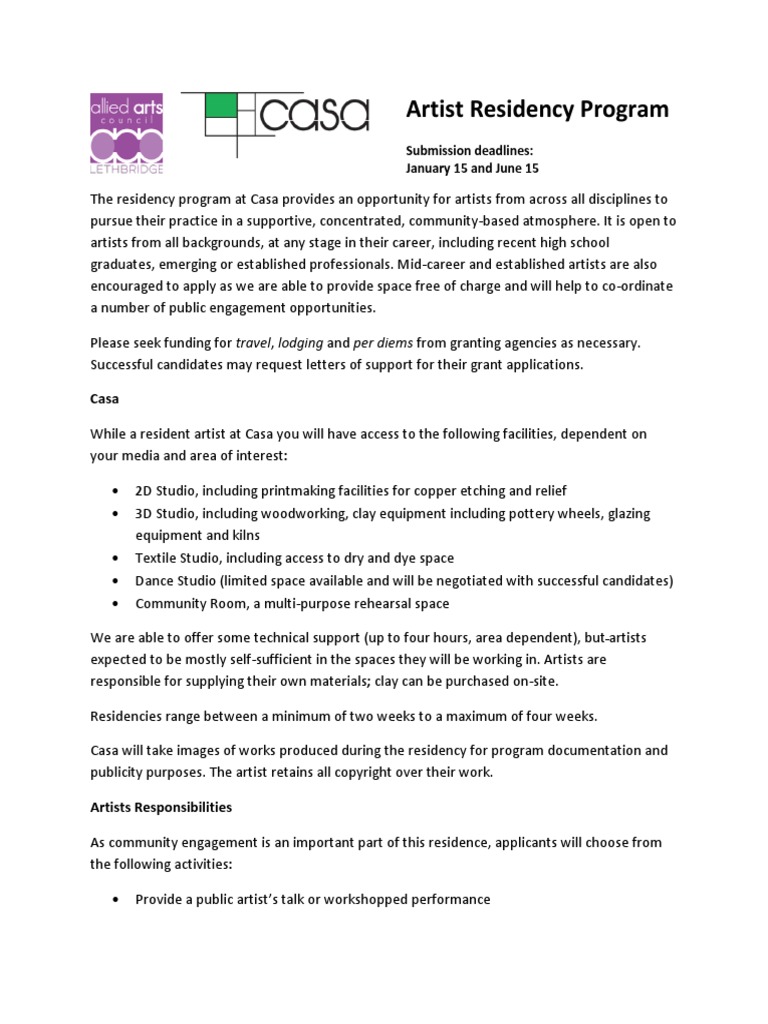 Casa Lethbridge Artist Residency Guide | PDF