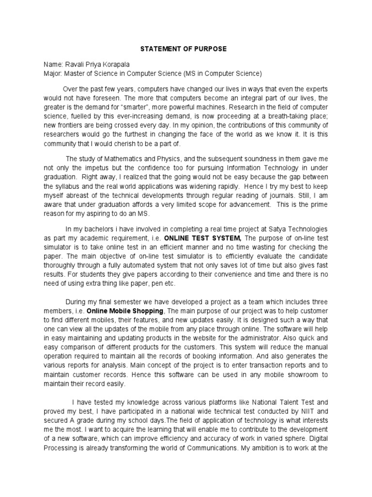 Ravali Priya SOP | PDF | Cognitive Science | Cognition