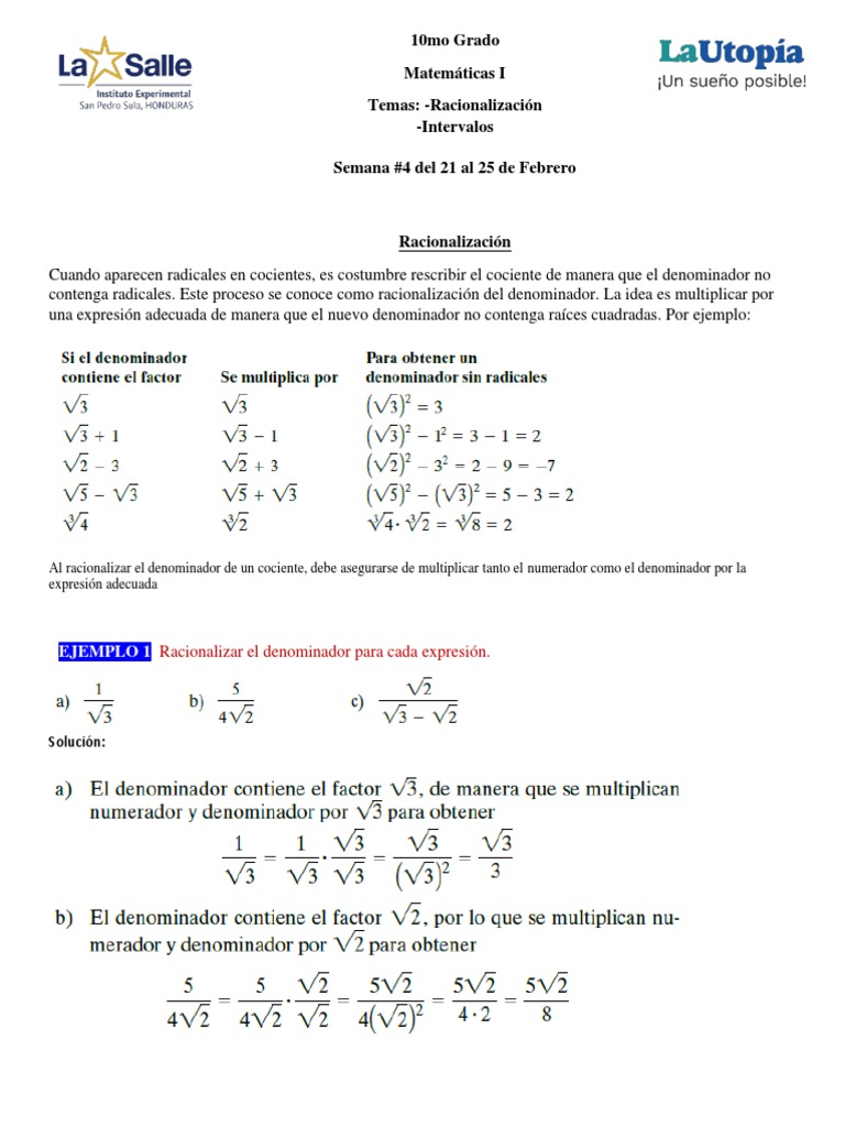 Tarea #3 - Racionalización - Intervalos | PDF | Intervalo (Matemáticas) | Números