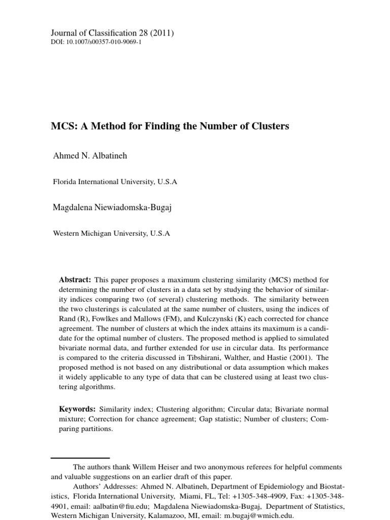 MCS Method Finds Optimal Number of Clusters | PDF | Cluster Analysis ...