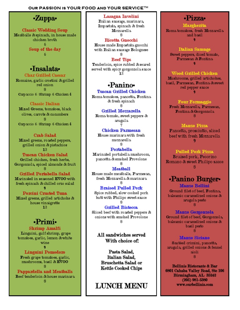 Authentic Italian Lunch Menu Options | PDF | Salad | Pizza