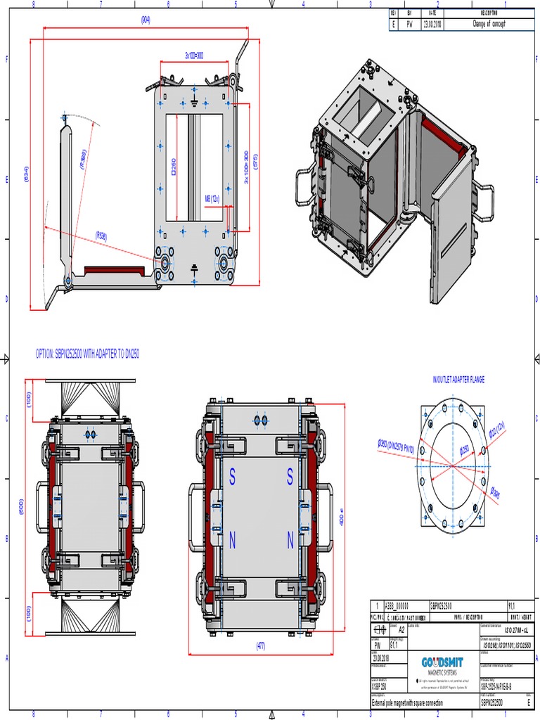External Pole Magnet with Square Connection and Adapter Flange for ...