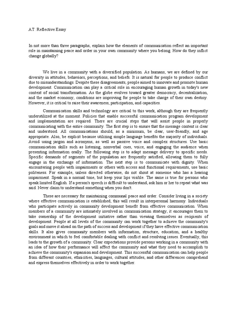 Reflective Essay | PDF | Communication | Community