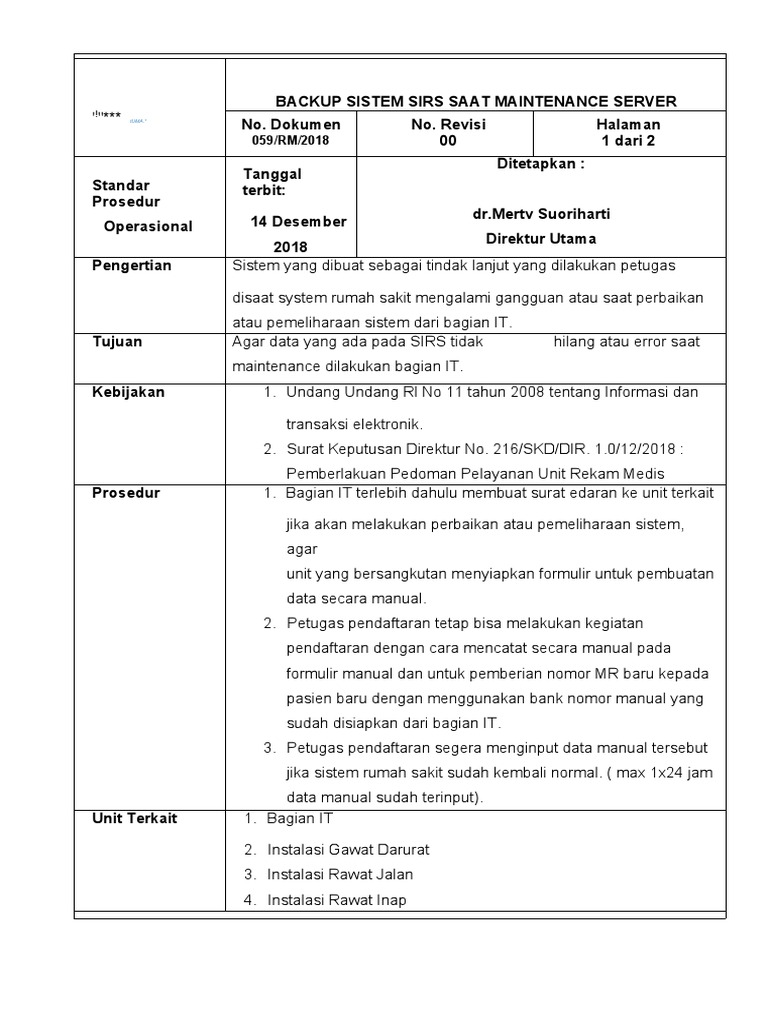 Spo Backup Sistem Simrs Saat Maintenance Server | PDF