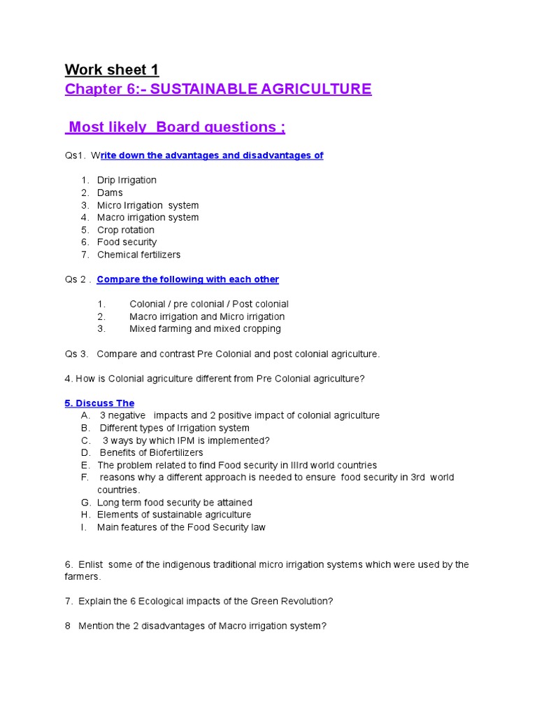 Xii Evs - Sustainbale Agriculture Qs Bank Sem 2 | PDF | Agriculture | Food Security
