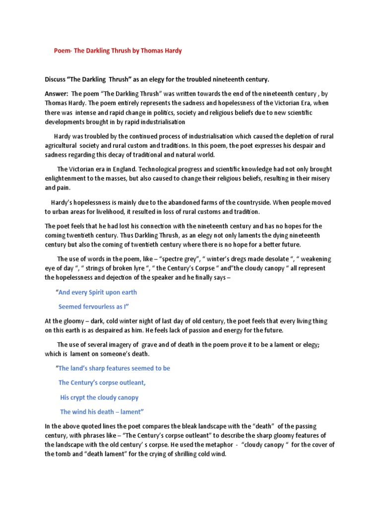The Darkling Thrush An Elegy | PDF