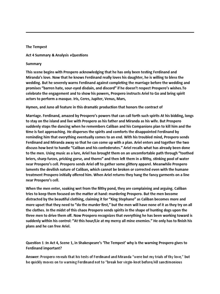 Act 4 Summary of The Tempest | PDF | The Tempest