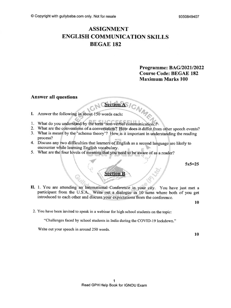 BEGAE 182 English July 2021 Janurary 2022 | PDF